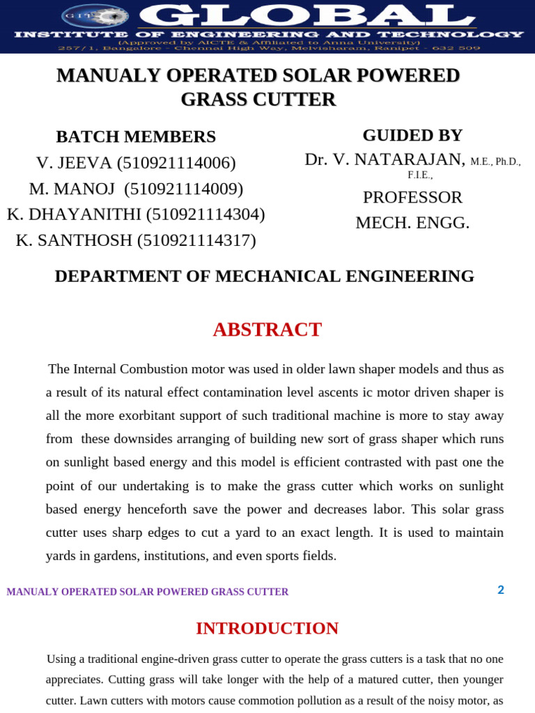 manualy solar powered grass cutter | PDF | Solar Power | Solar Panel