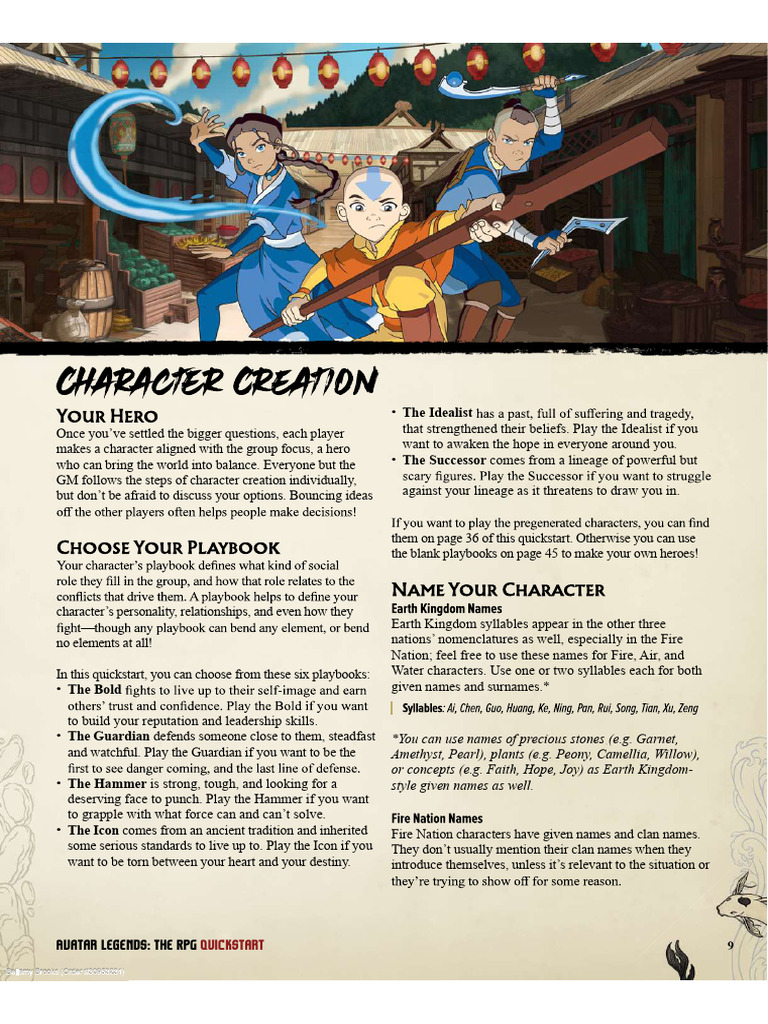 Avatar Legends RPG Character Creation Guide | PDF