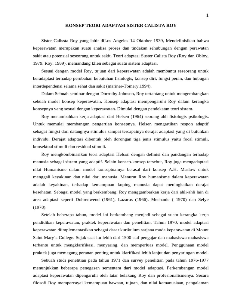 Tik 7. Konsep Teori Adaptasi Sister Calista Roy | PDF