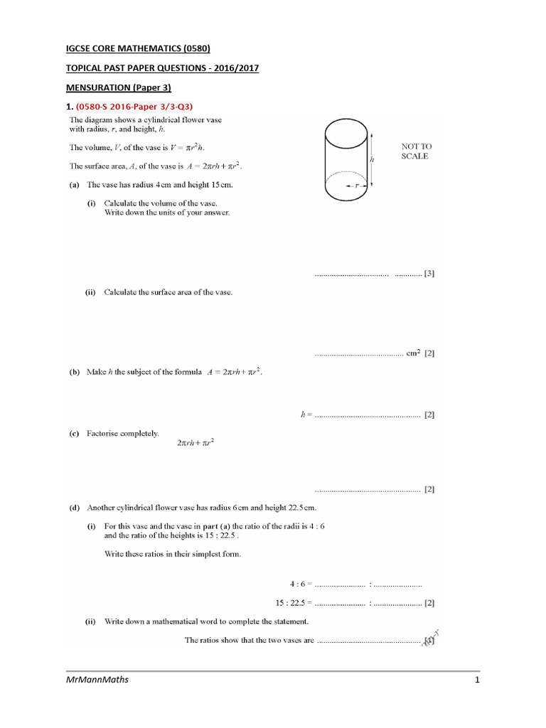2016 2017 Ppqs Mensuration QP | PDF