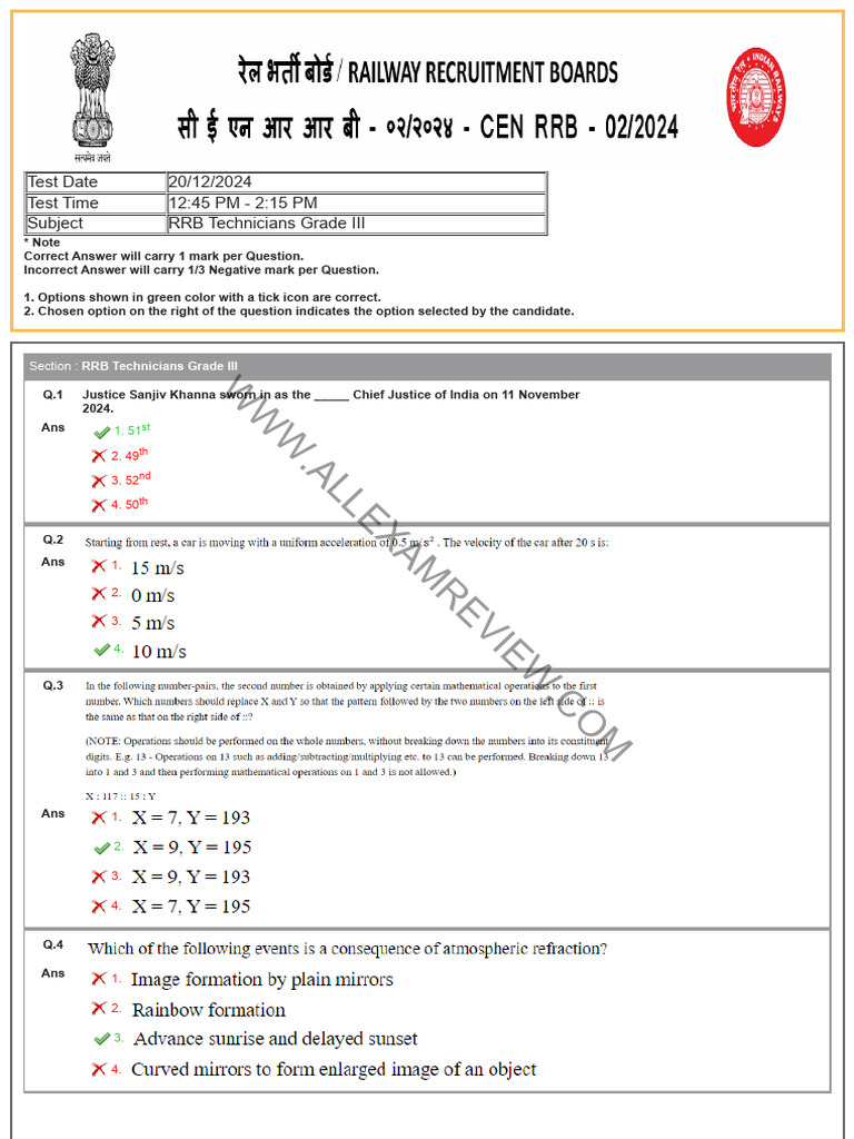 RRB Technician Grade-3 Question Paper All Shift 20-30 Dec 2024 English ...