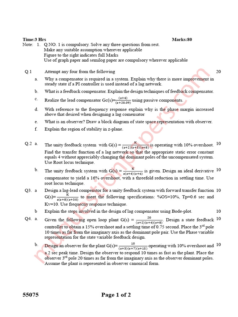 Be - Electrical Engineering - Semester 6 - 2024 - May - Control System ...