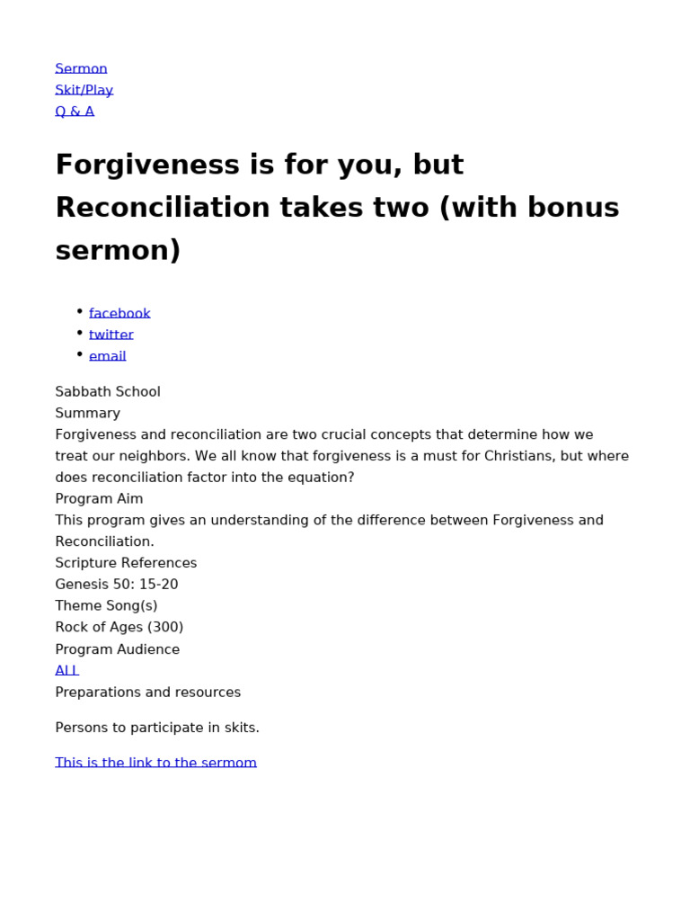 Forgiveness Is For You But Reconciliation Takes Two With Bonus Sermon ...