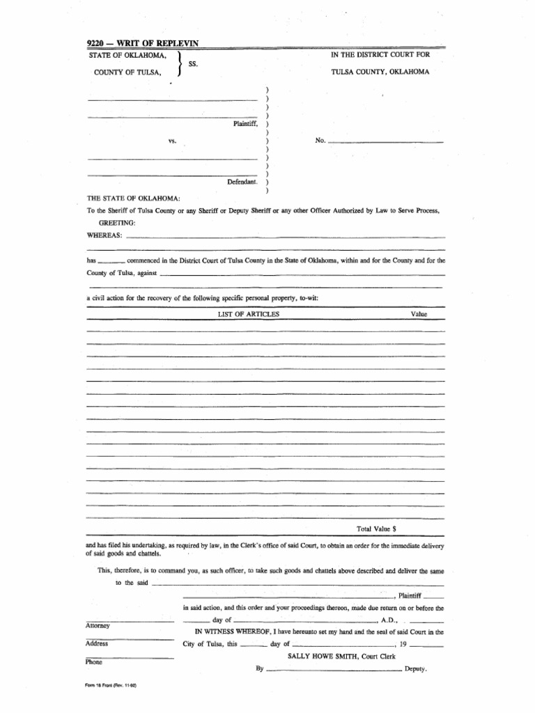 Writ of Replevin | PDF