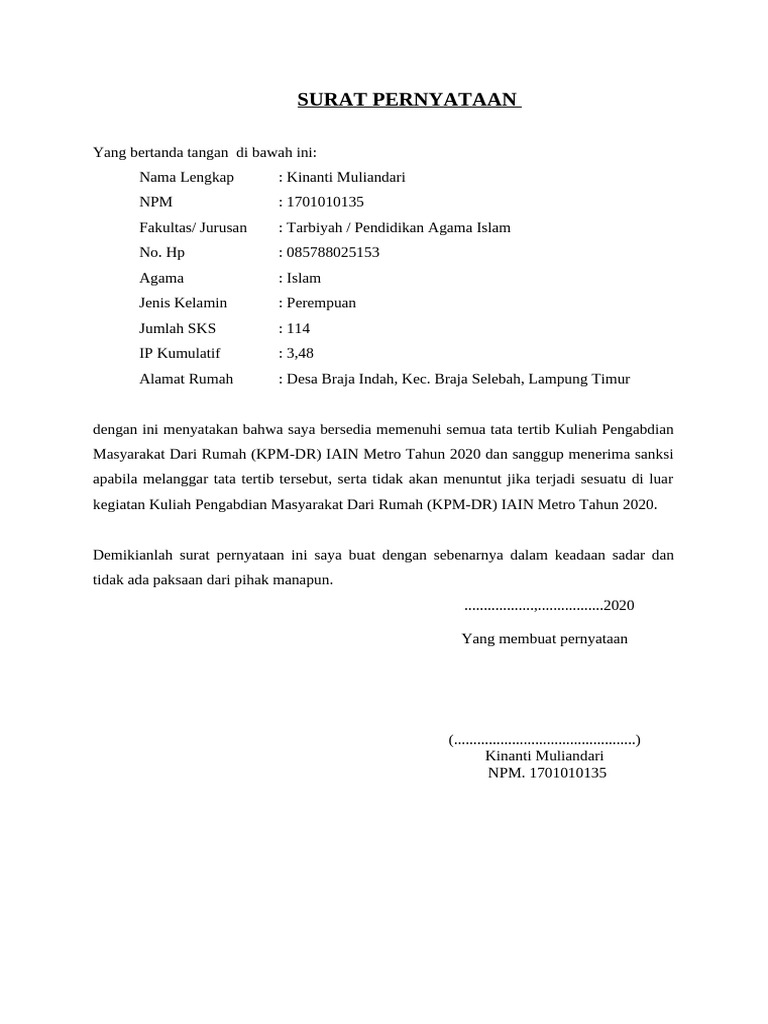Contoh Surat KKN-DR | PDF