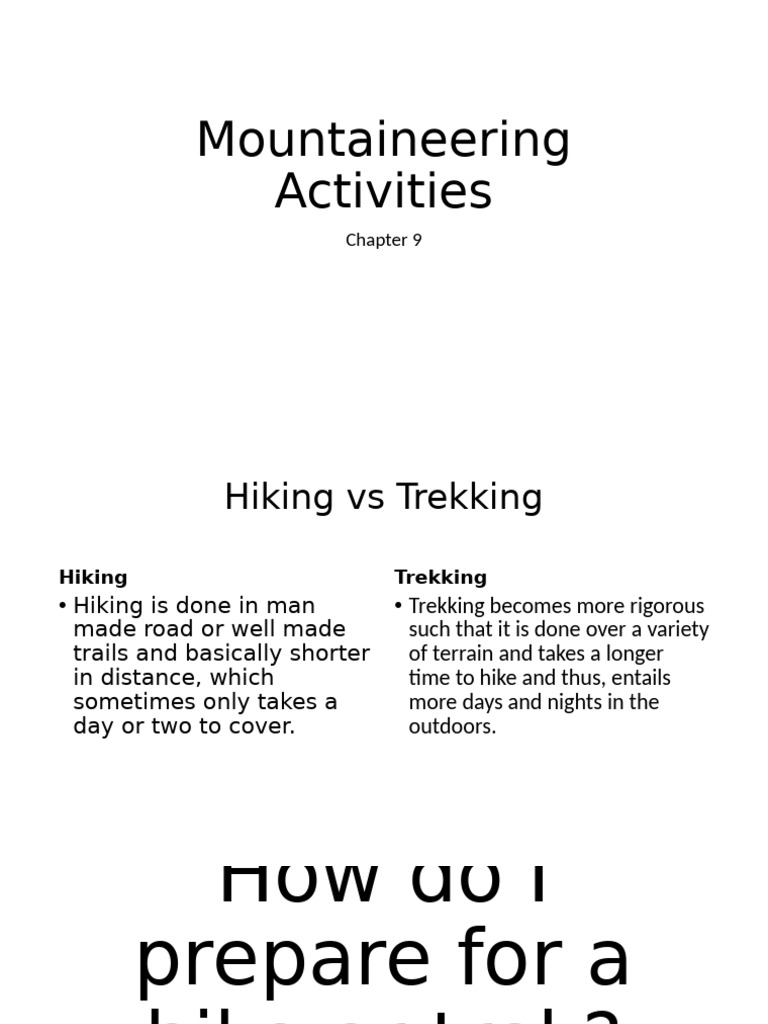 Mountaineering Activities | PDF | Hiking | Camping