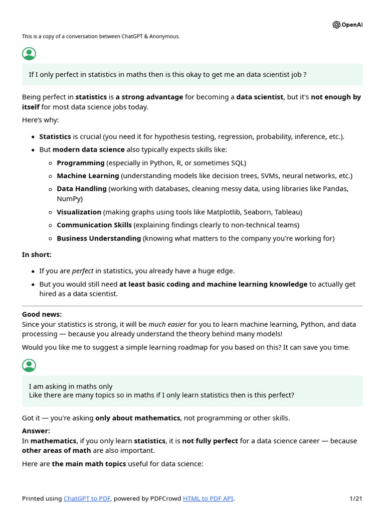Roadmap - Math For Data Science (Complete & Detailed) | PDF ...