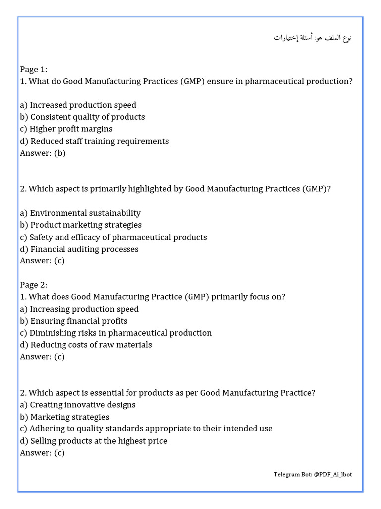 Good Manufactur-Lect 4_MCQ | PDF | Business | Health Care