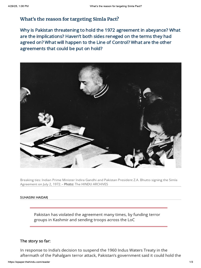 Implications of Pakistan's Simla Pact Threat | PDF | Pakistan | India ...