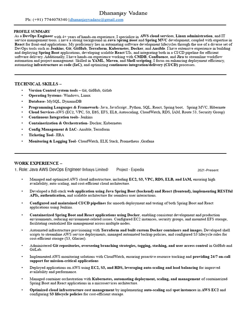 Dhananjay Vadane Updated APR 2025 | PDF | Amazon Web Services | Cloud Computing