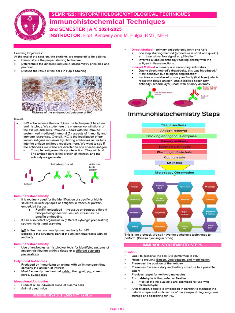 SEMR 422 Immunohistochemistry With NOTES | PDF | Immunohistochemistry ...