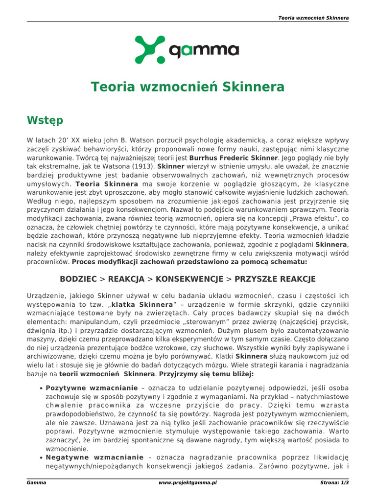 GammaWiki+teoria Wzmocnien Skinnera | PDF