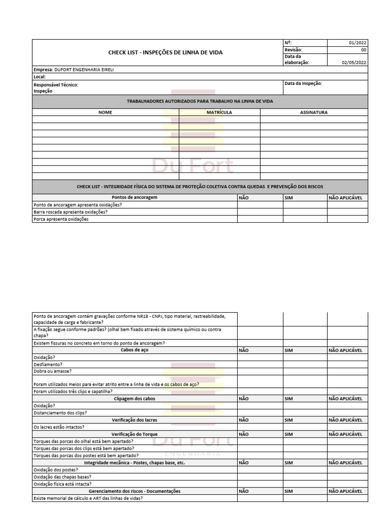 Inspeção de Linha de Vida - Check List | PDF | Engenharia