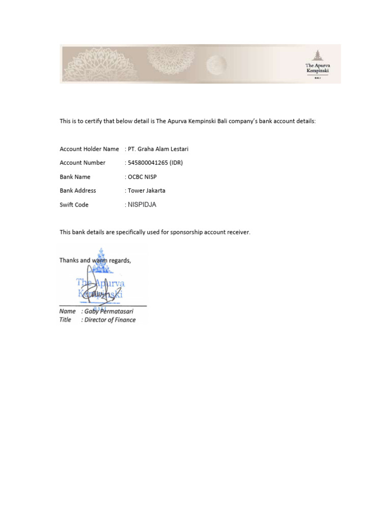 Bank Account Sponsorship - OCBC IDR | PDF