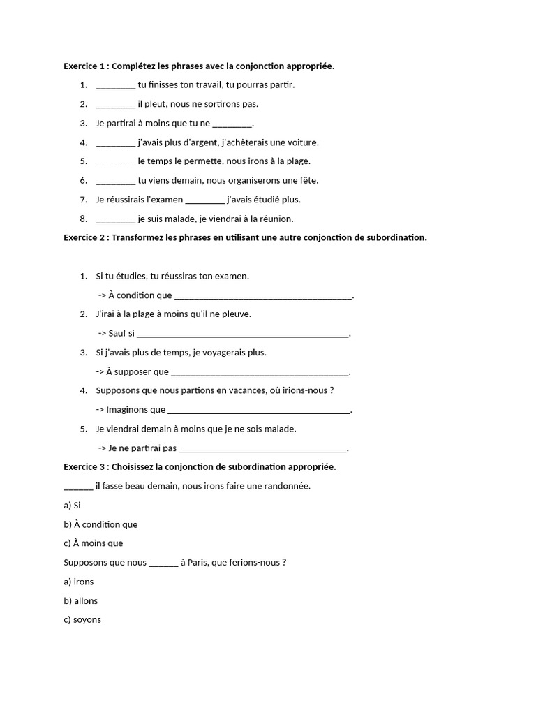 Exercices sur les conjonctions de condition | PDF