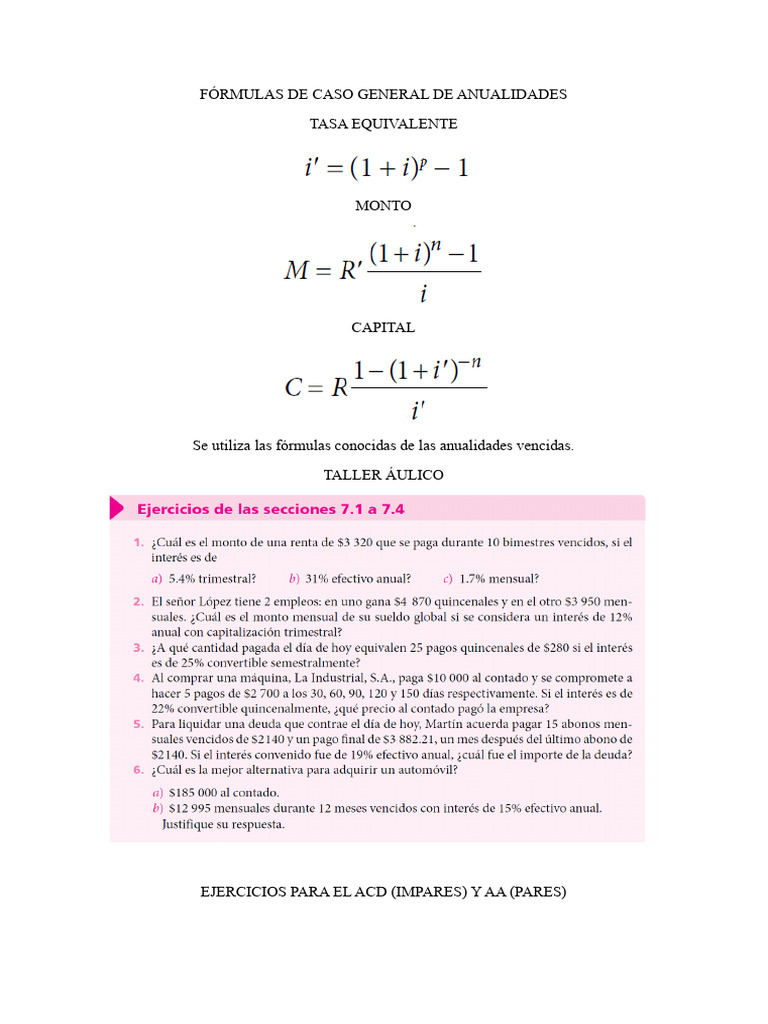 Fórmulas de Caso General de Anualidades | PDF
