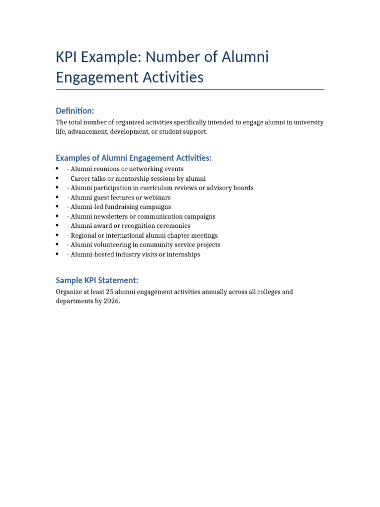 KPI Example Alumni Engagement Activities | PDF