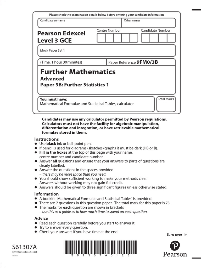 0s1 9FM0 3B Further Statistics 1 Mock Set 1 PDF 2 | PDF | Hypothesis ...