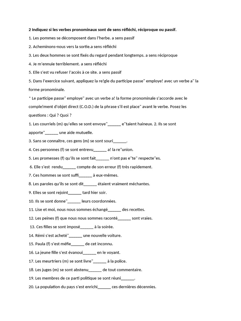 Exercices sur les verbes pronominaux | PDF