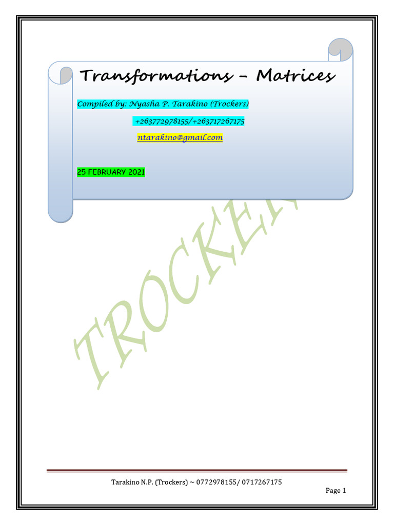 Transformations (Matrices) Notes by Trockers | PDF | Matrix ...