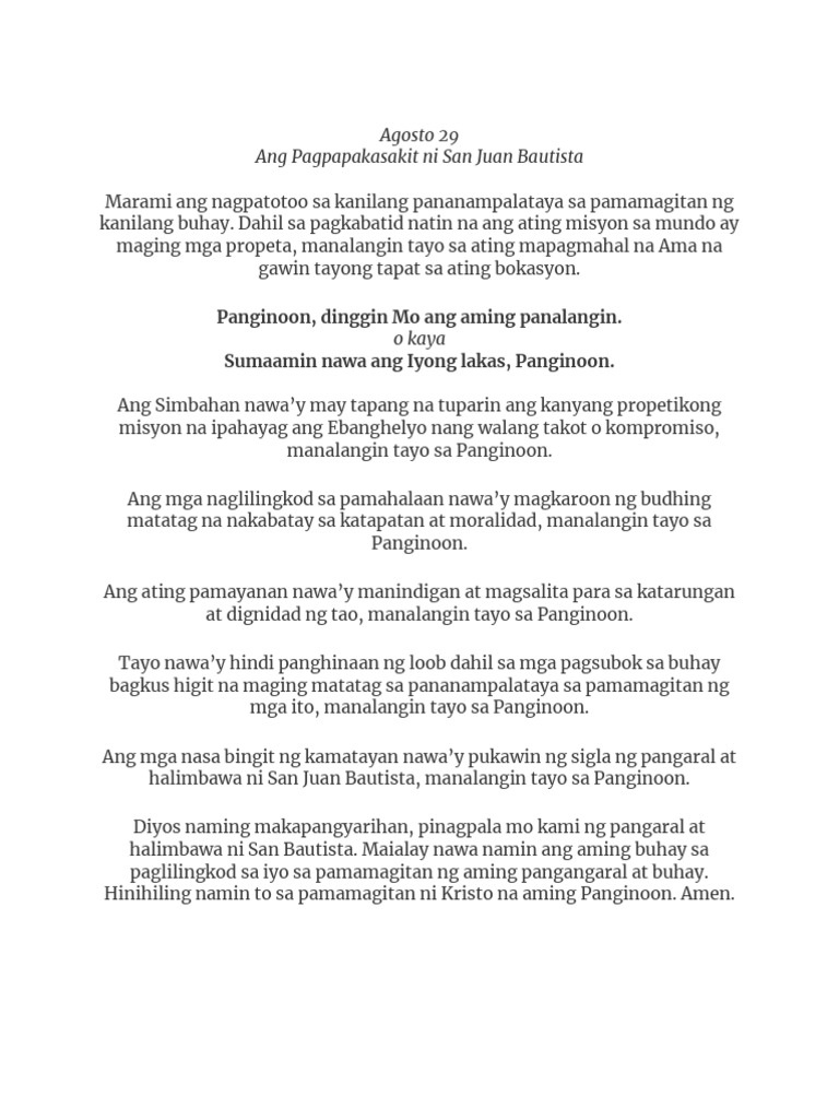 Ang Pagpapakasakit Ni San Juan Bautista | PDF
