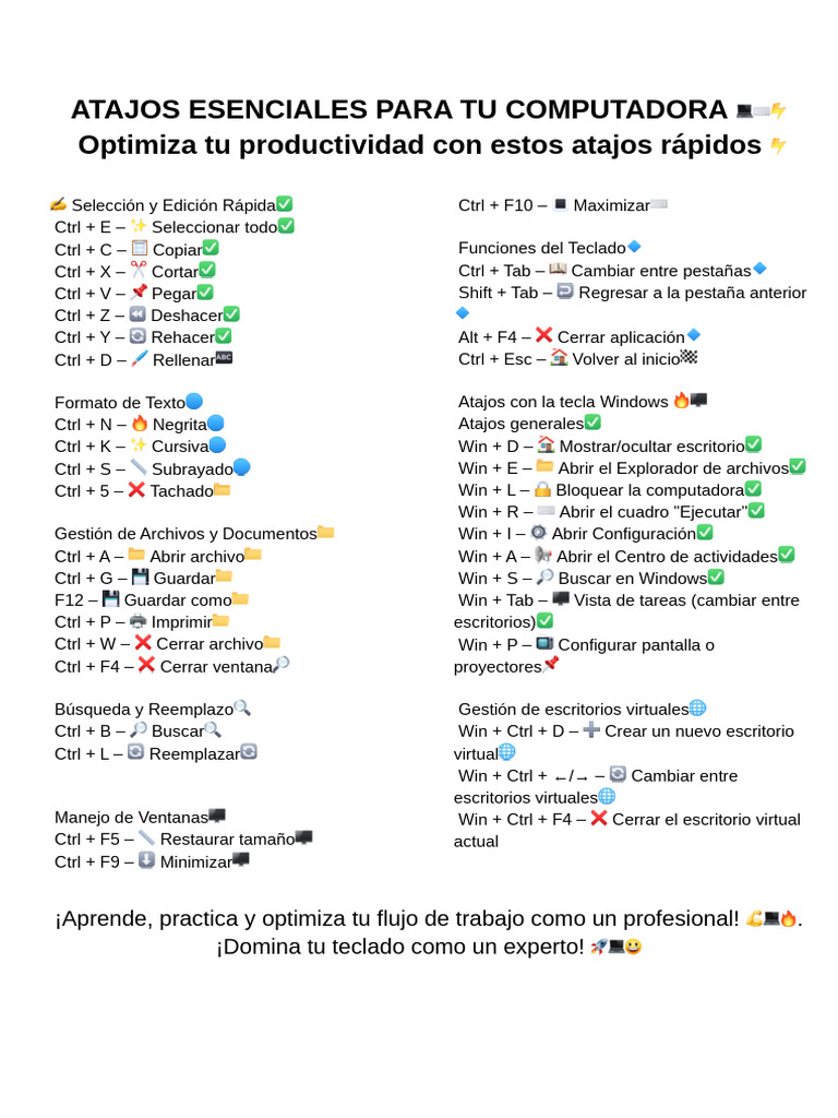 Atajos Esenciales para Productividad | PDF