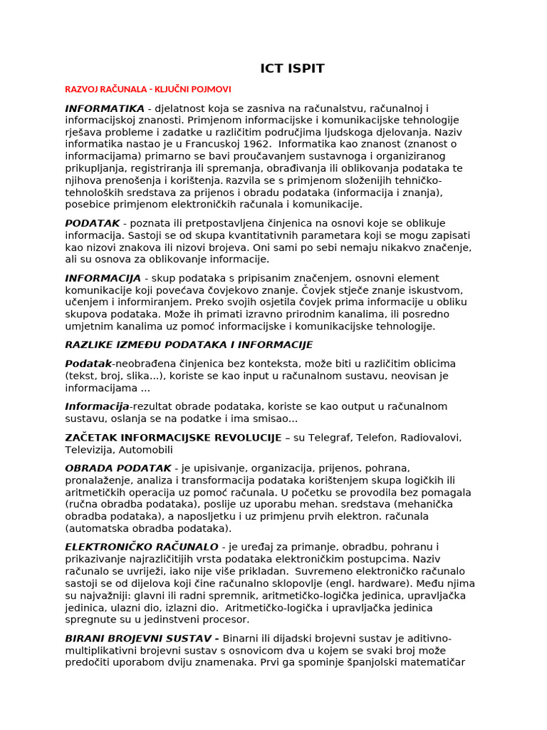 ICT Ispit Skripta | PDF