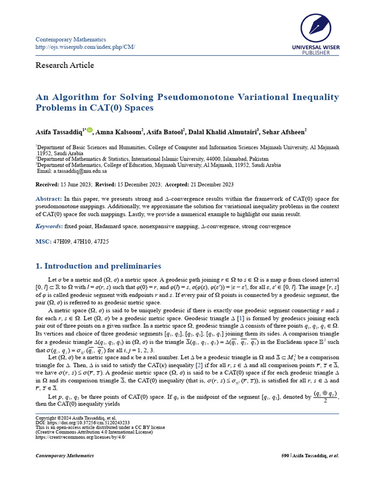 Paper 21 Pseudomonotone VIP in CAT (0) Spaces (With Asifa Batool) | PDF | Triangle ...