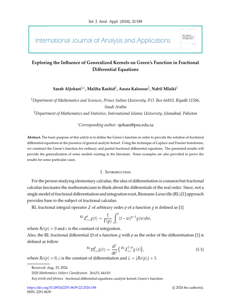 Paper 25 Green's Function (Sehar MS) | PDF | Green's Function | Convolution