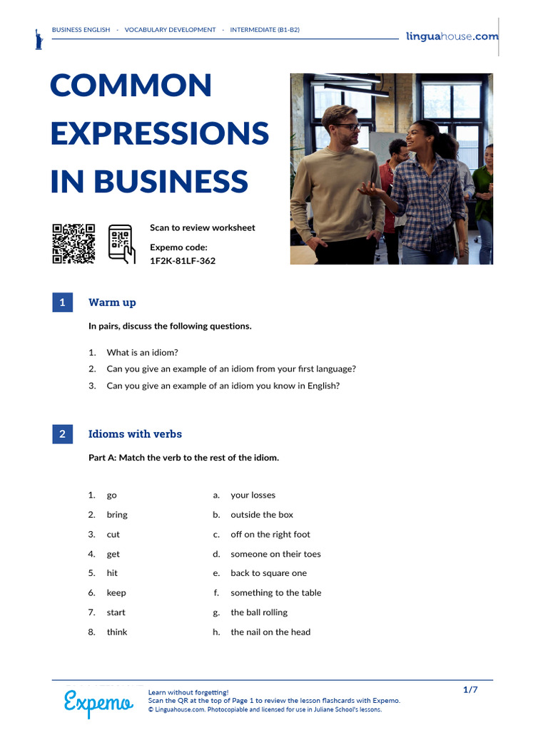 Common Expressions in Business American English Student B1 B2 | PDF ...