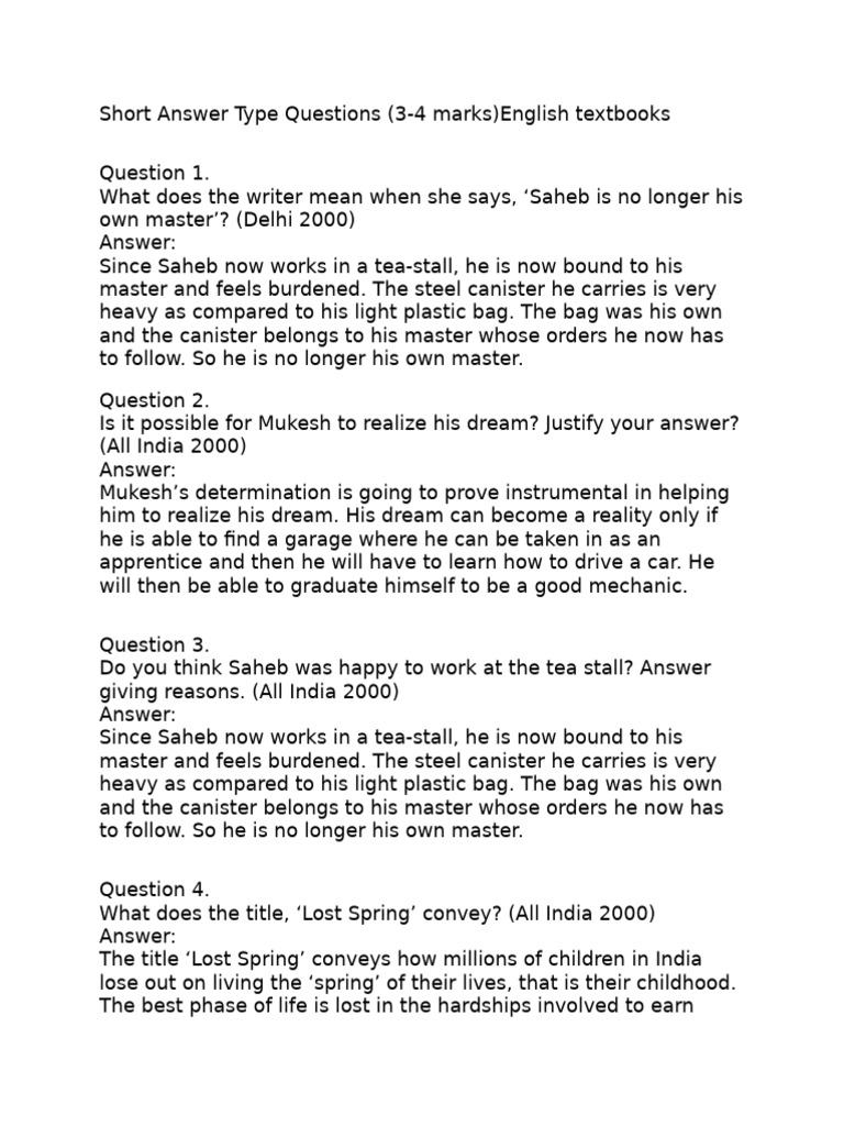 Short Answer Type Questions (3 | PDF