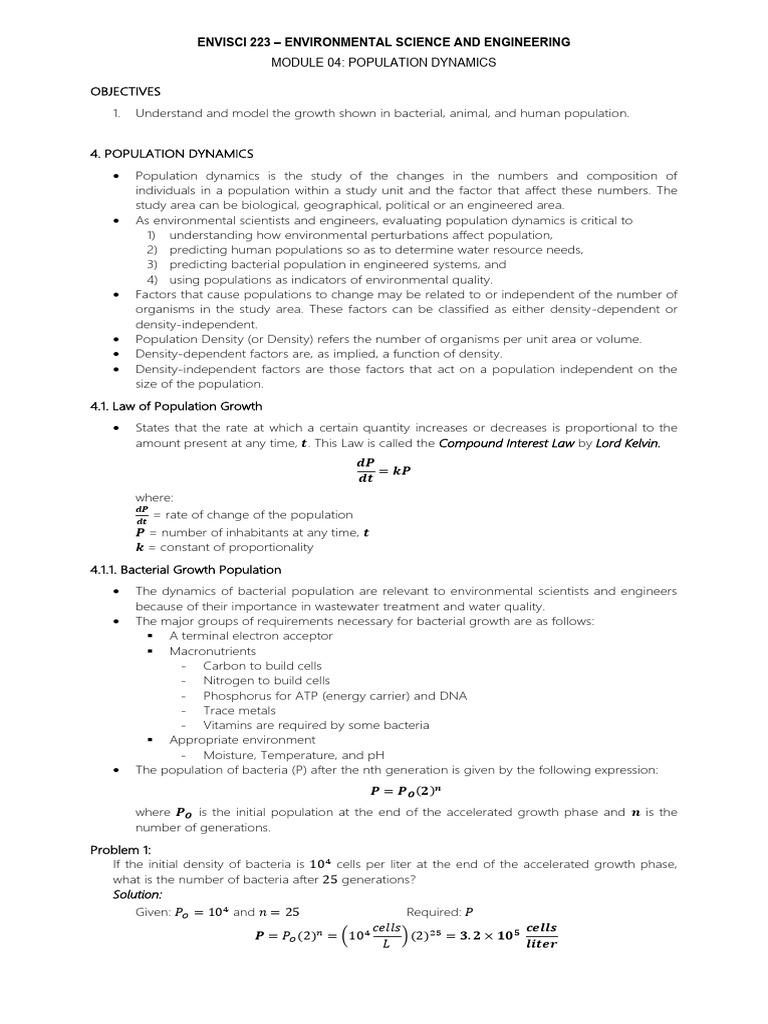 Module 04 Population Dynamics | PDF | Population