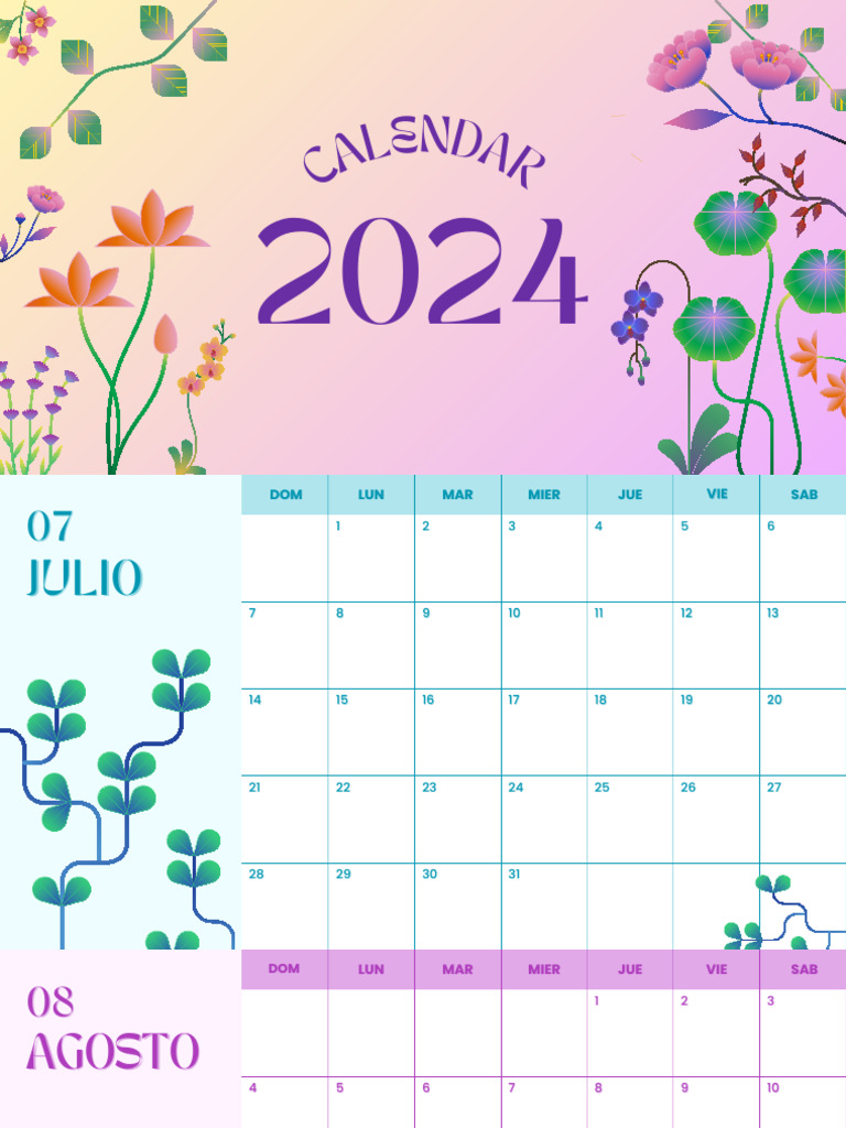 Purple Pastel Floral Minimal Monthly Calendar 2024 Calendar | PDF
