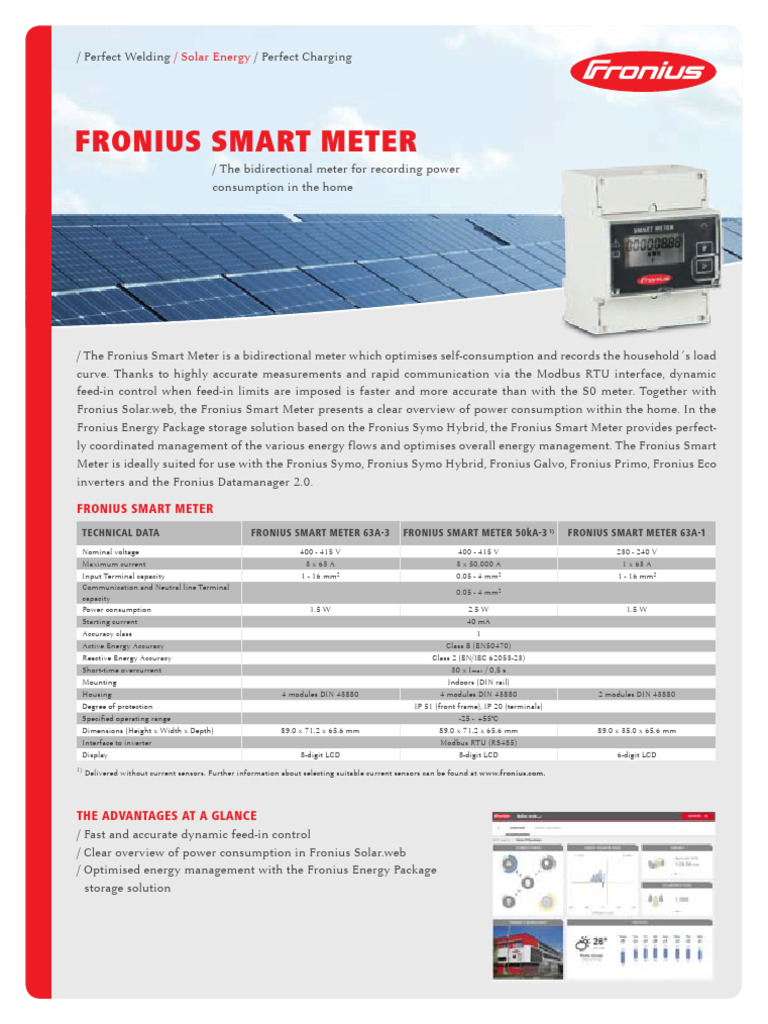 SE DS Fronius Smart Meter En | PDF | Photovoltaics | Power (Physics)