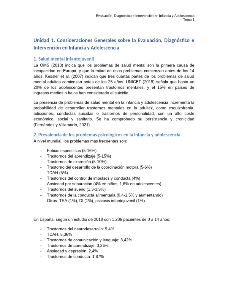 Unidad 1 Evaluacion Infantojuvenil | PDF | Teoría de apego | Autorregulación emocional