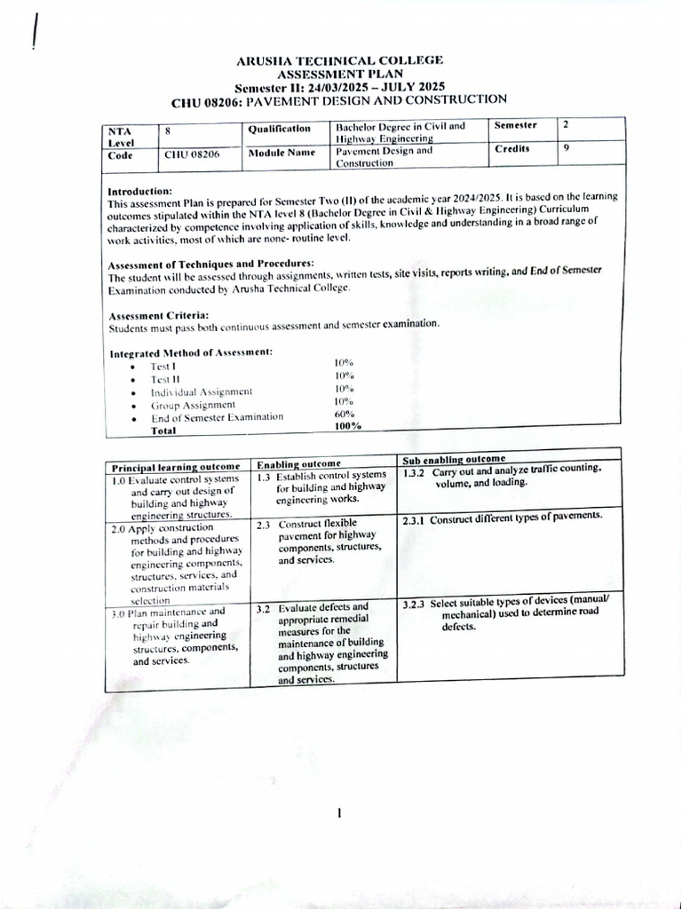 Pavement Design and Construction Assessment Plan | PDF