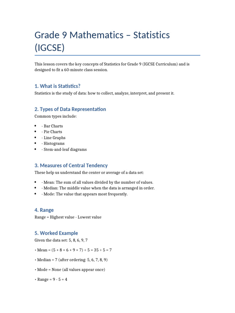 Grade 9 Statistics Lesson | PDF