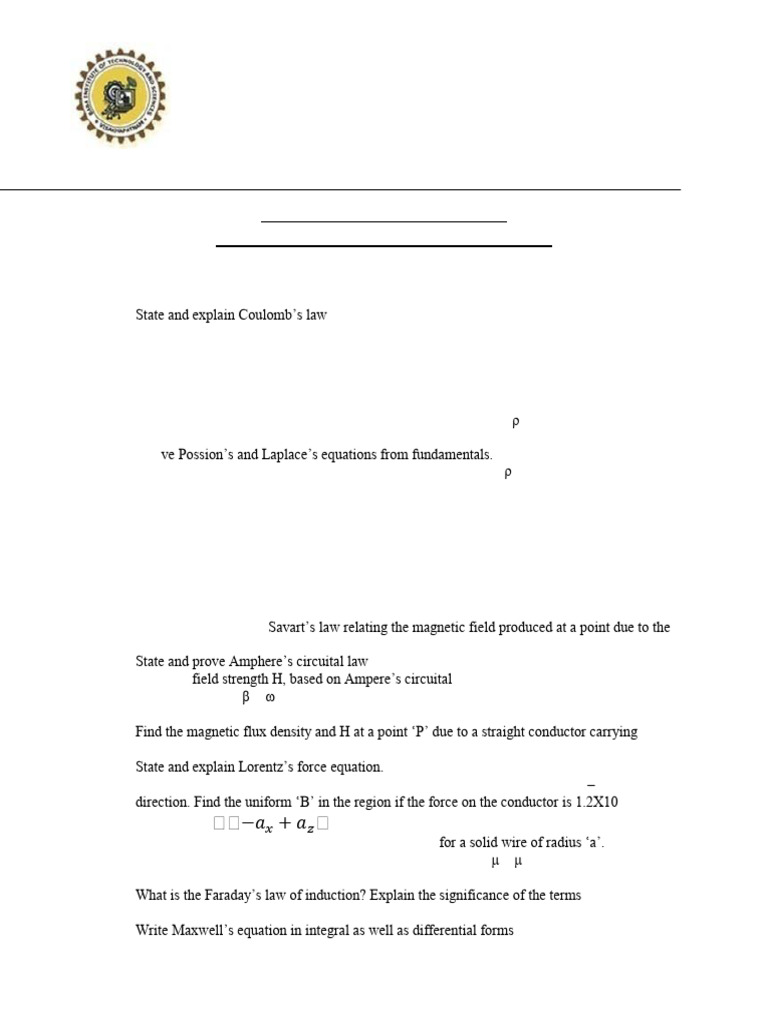 Unit Wise Question Bank Emwtl | PDF | Magnetic Field | Electric Field