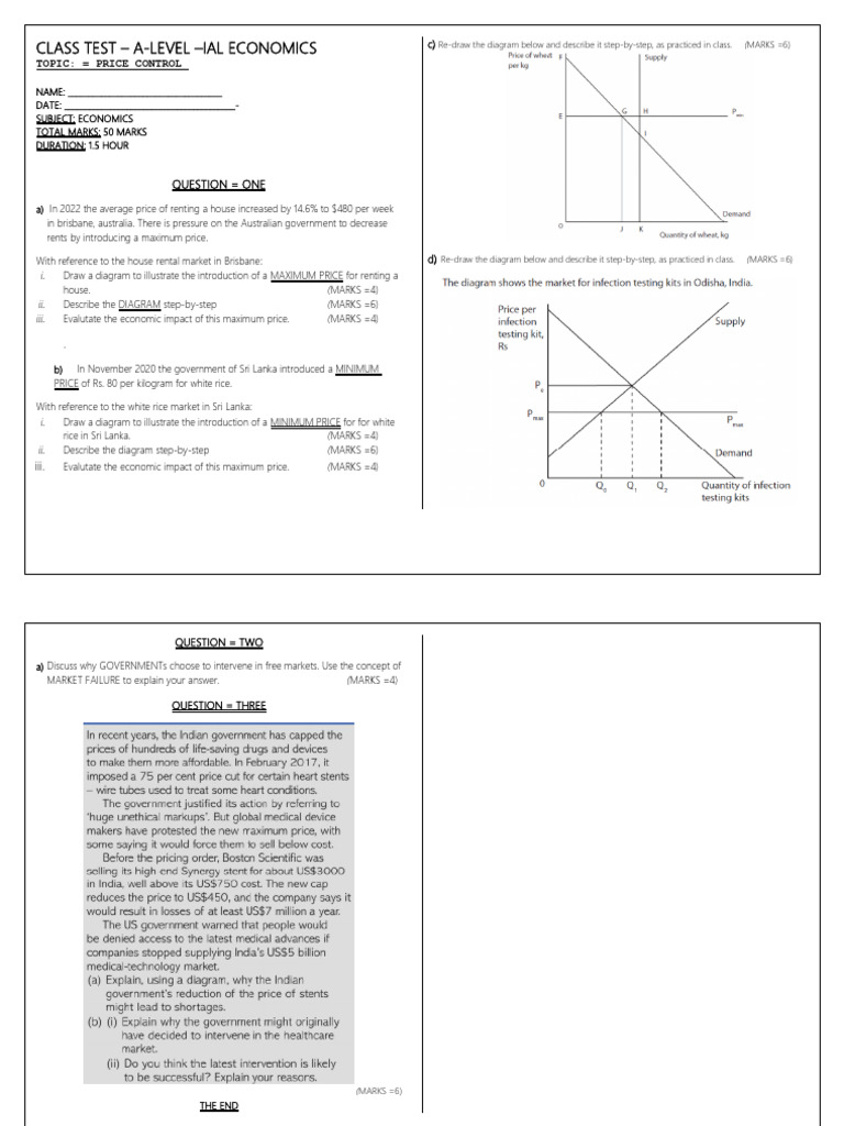 A-Level IAL Economics Class Test | PDF