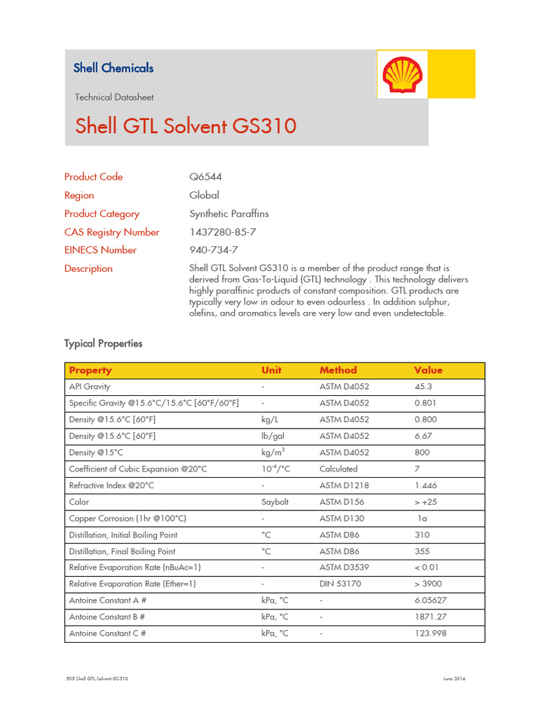 Shell GTL Solvent gs310 q6544 | PDF | Distillation | Density