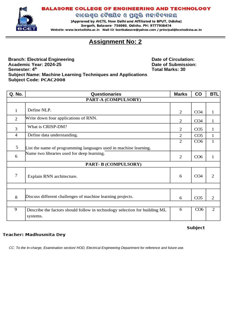 Machine Learning Techniques Assignment 2024 | PDF