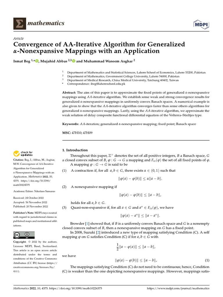 Generalized α-Nonexpansive Mappings with an Application | PDF | Banach Space | Compact Space