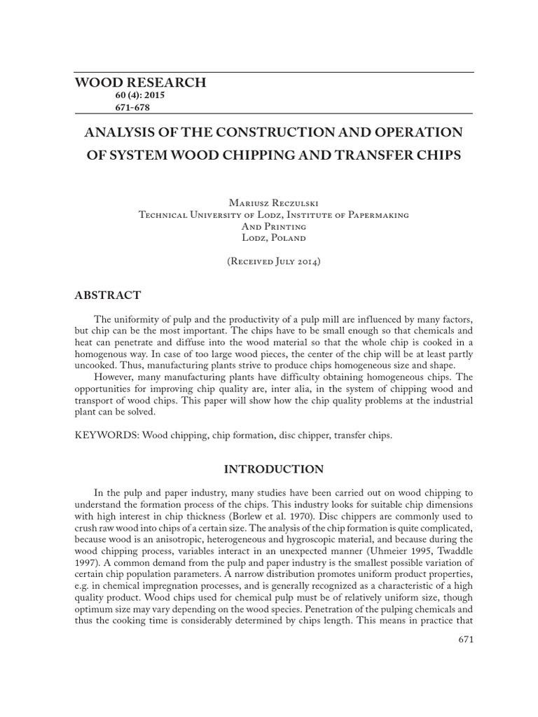 (WOOD-RESEARCH) Analysis of Construction Wood Chipping System (2015 ...