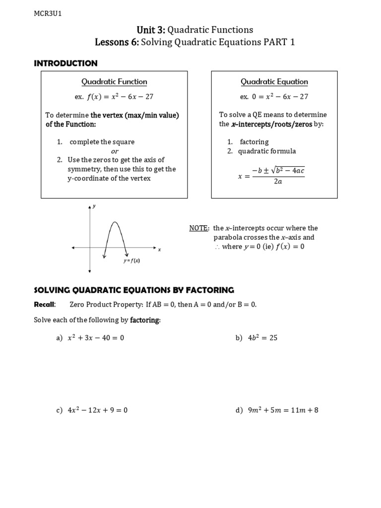 LESSON 6 - Solving Quadratic Equations Part 1 | PDF | Quadratic ...