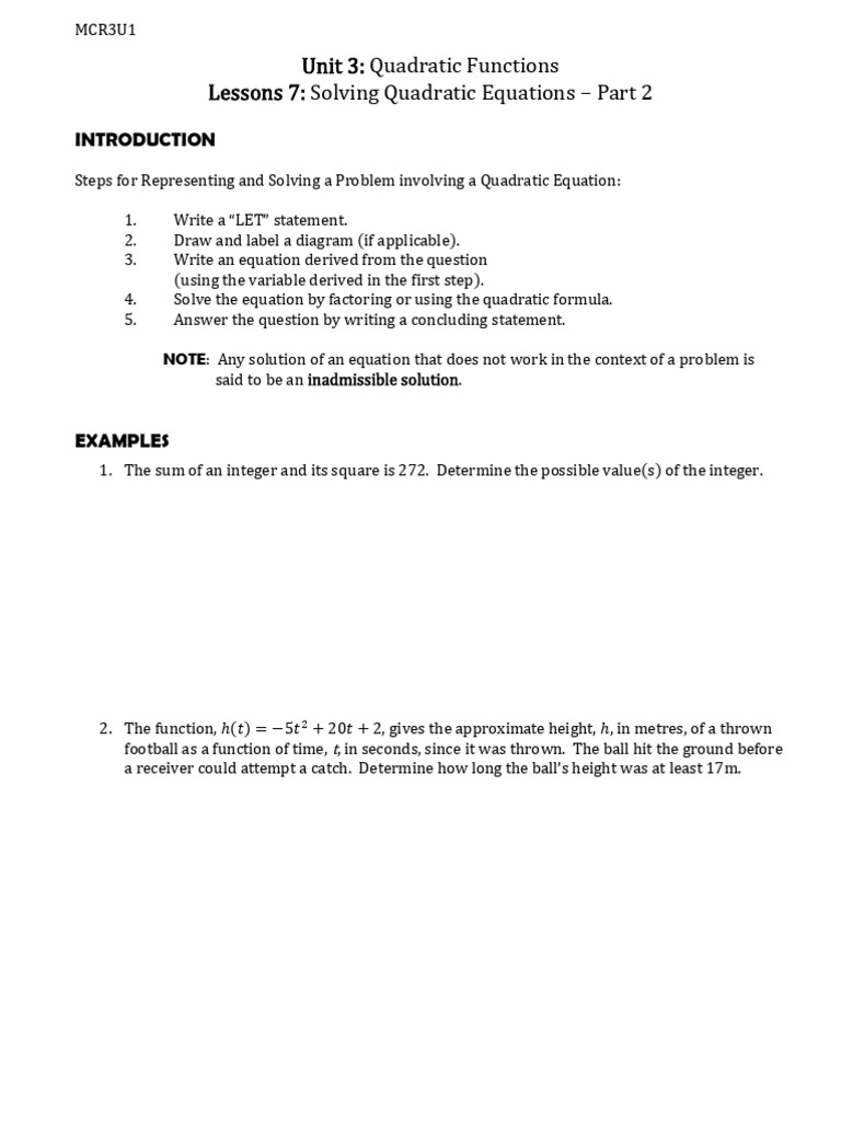 LESSON 7 - Solving Quadratic Equations Part 2 | PDF