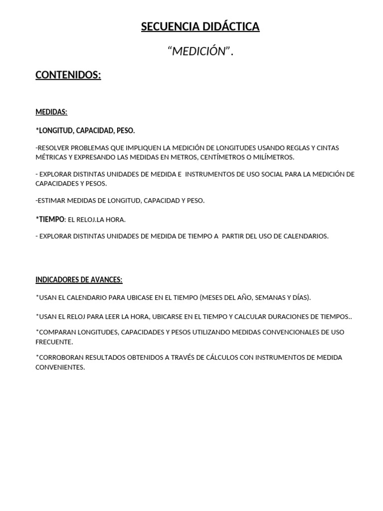 Secuencia Didáctica Medición | PDF | Medición | Metro