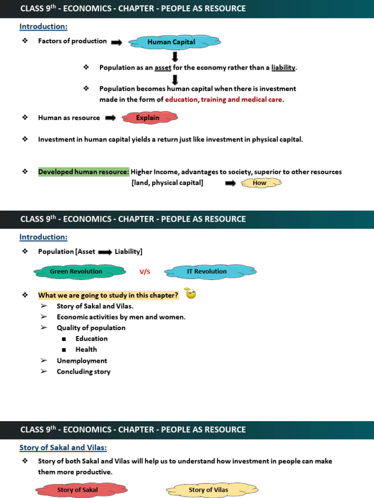 Class 9th - Chapter - People As Resource - Economics (Concept) | PDF | Unemployment | Human Capital