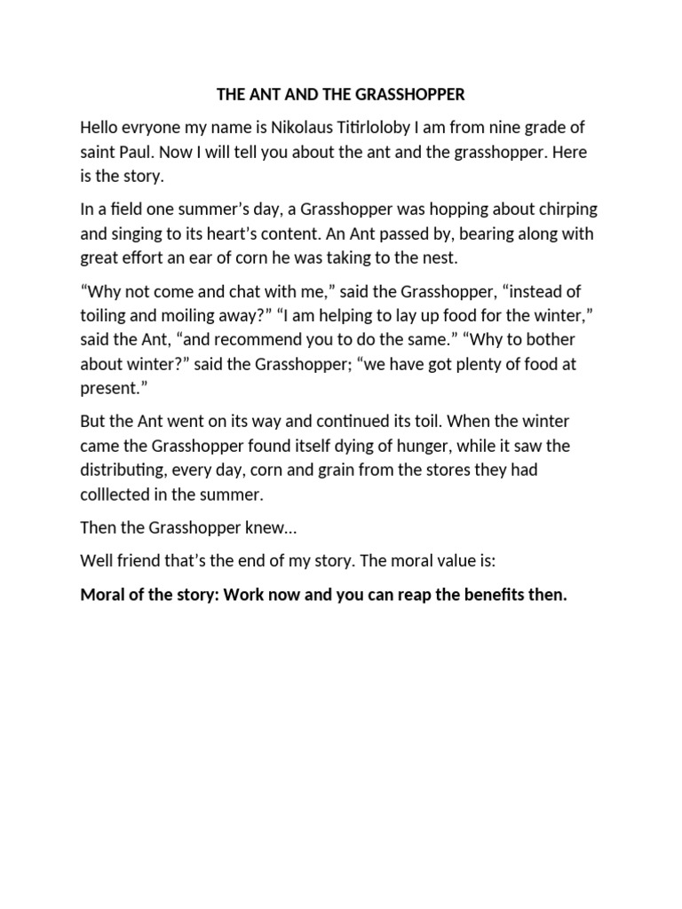 Ant and Grasshopper: A Moral Tale | PDF