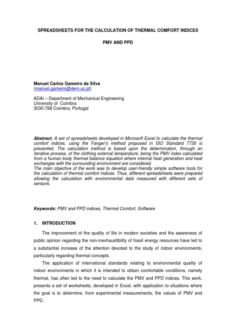Spreadsheets For PMV and PPD | PDF | Heat Transfer | Heat