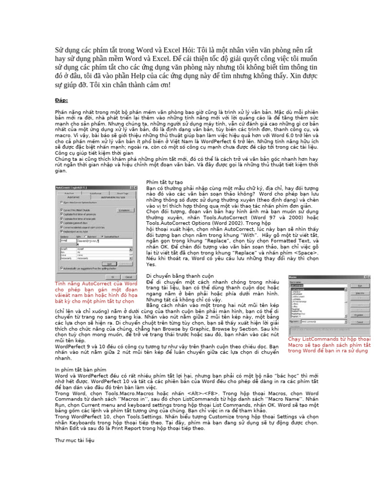 Su Dung Cac Phim Tat Trong Word Va Excel Hoi 8009 | PDF